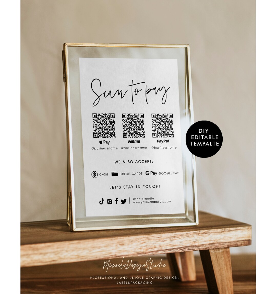 Payment Sign Template, Scan to Pay Sign, Scan to Pay Template, Cash App ...