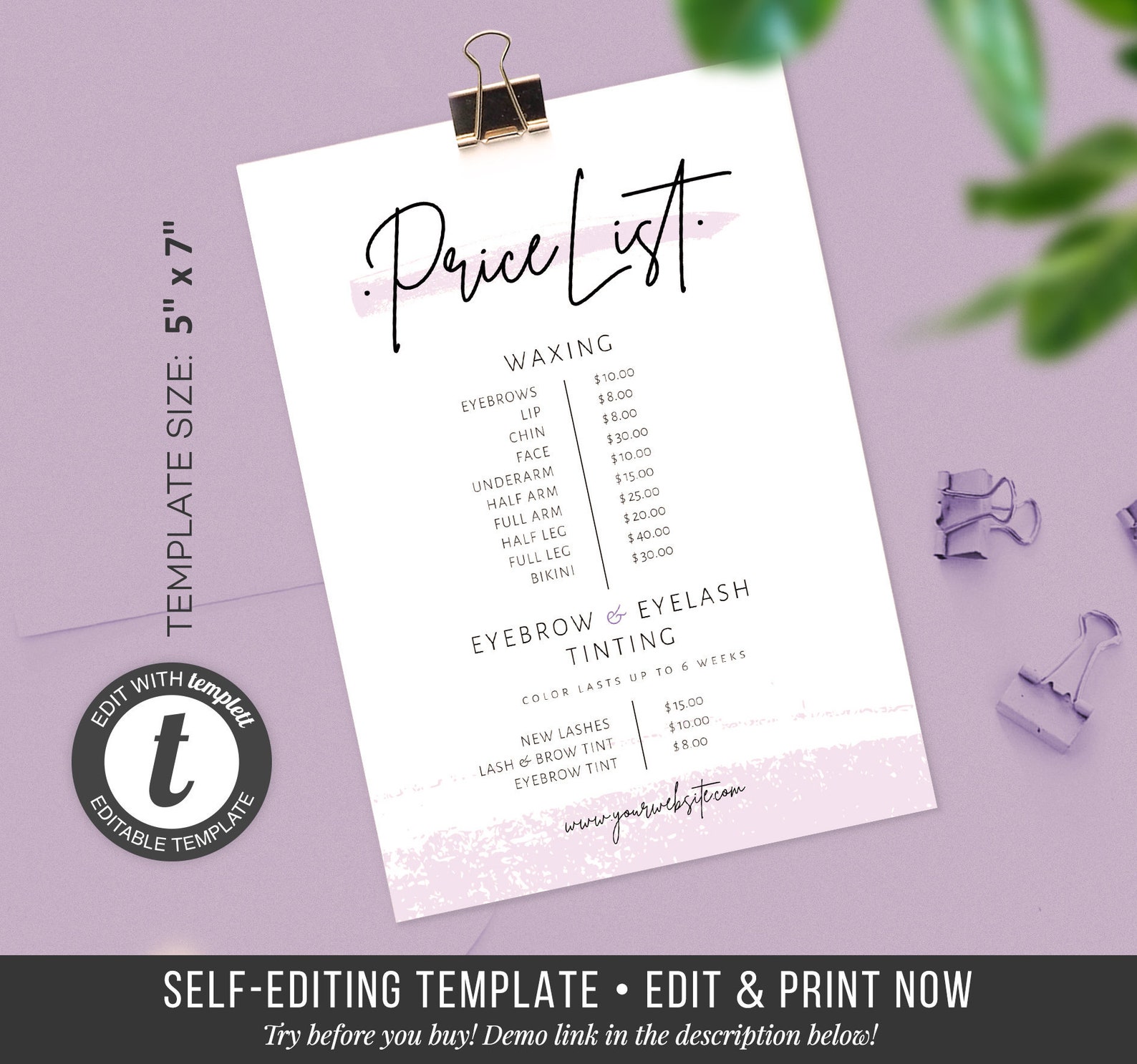 Printable Price List Template - Editable Price List - Sheet Price Guide ...