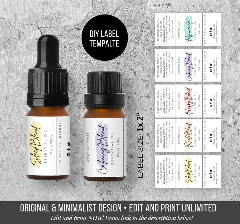 DIY Label Template Editable Essential Oil Roller Bottle | Etsy
