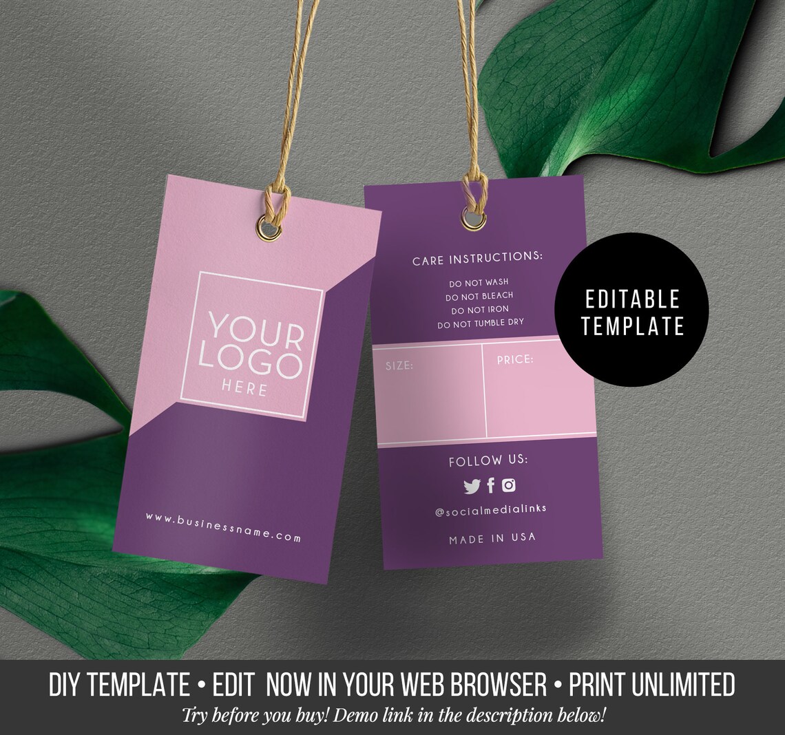 Editable Hang Tag Template DIY Pricing Tag Product Tag Label - Etsy