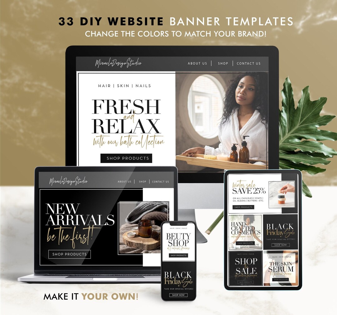 DIY Website Banners, Editable Web Banner Templates, Stylish Beauty ...