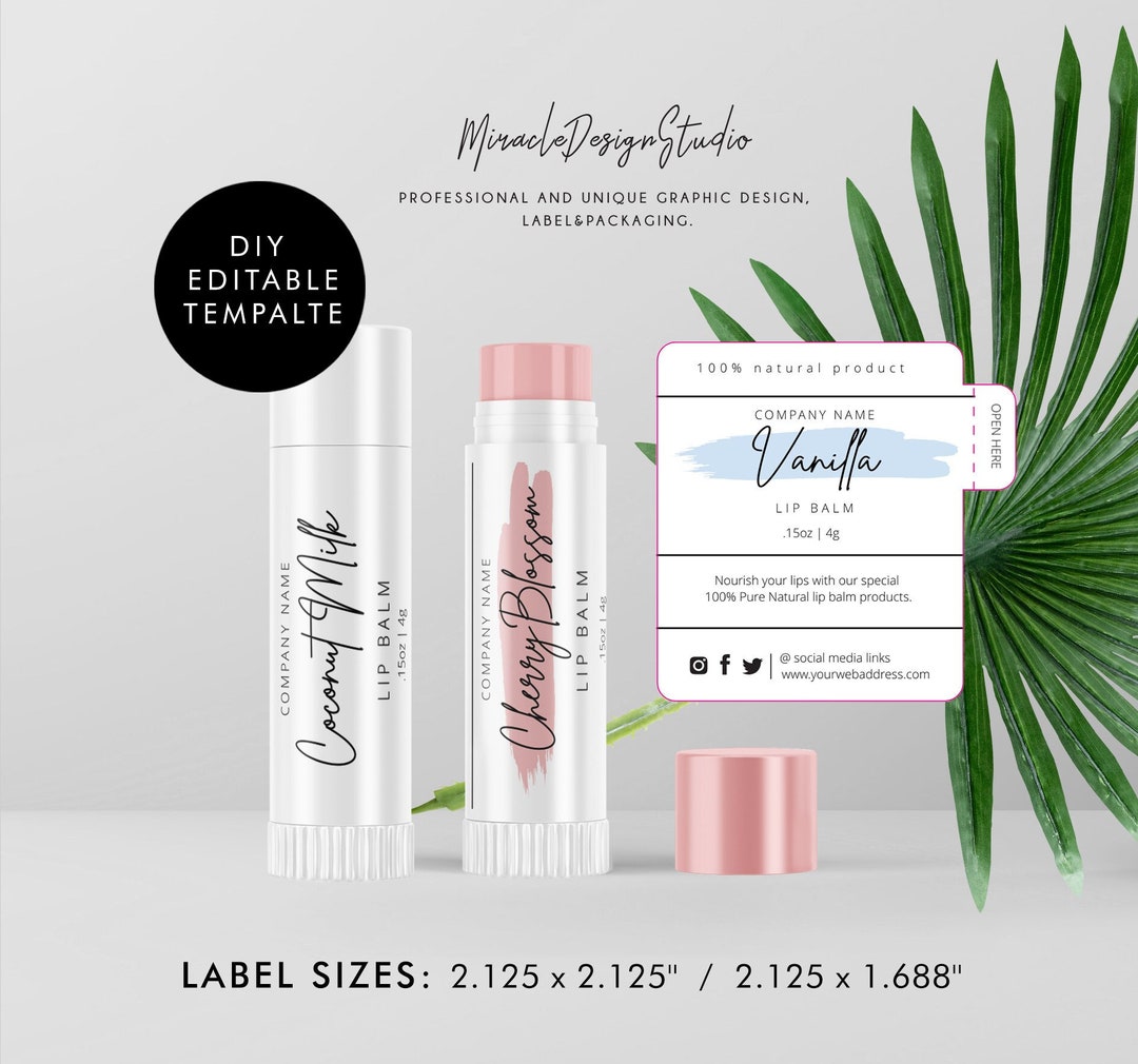 Lip Balm Label Template, Lip Balm Wrap Packaging, Editable Product ...