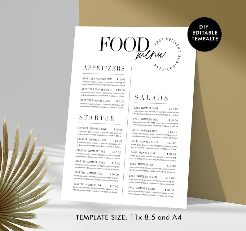Editable Template Price List, Restaurant Food Menu, DIY Business Menu ...