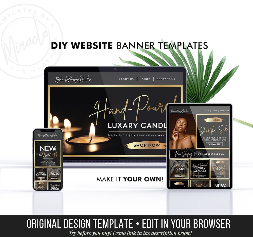 Website Banner Templates - DIY Online Shop Banners - Black and Gold E ...