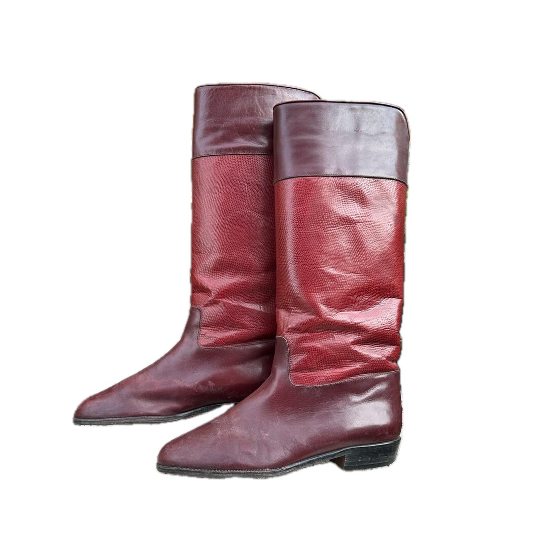 Italian Oxblood Red Leather Riding Boots / 70s 80s Vintage Genuine ...