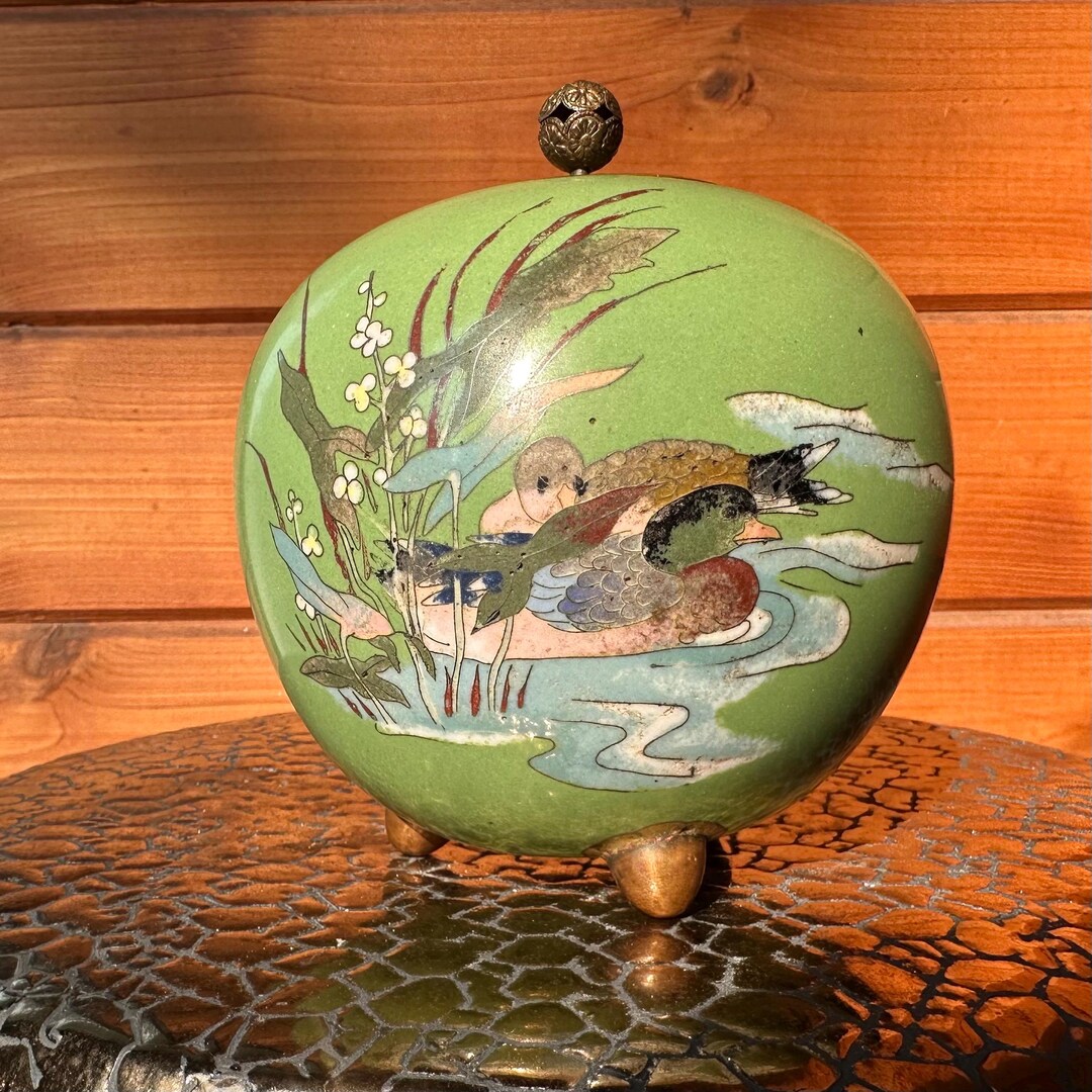 Cloisonné Rare Love Birds Japanese Ginger Jar Meiji Period Butterflies ...