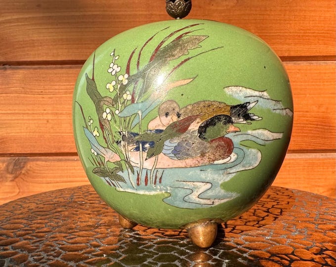 Cloisonné Rare Love Birds Japanese Ginger Jar Meiji Period Butterflies ...