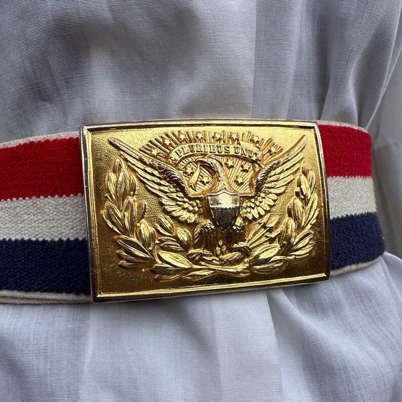 US Army Officers Ceremonial Solid Brass Belt Buckle With Red White and ...