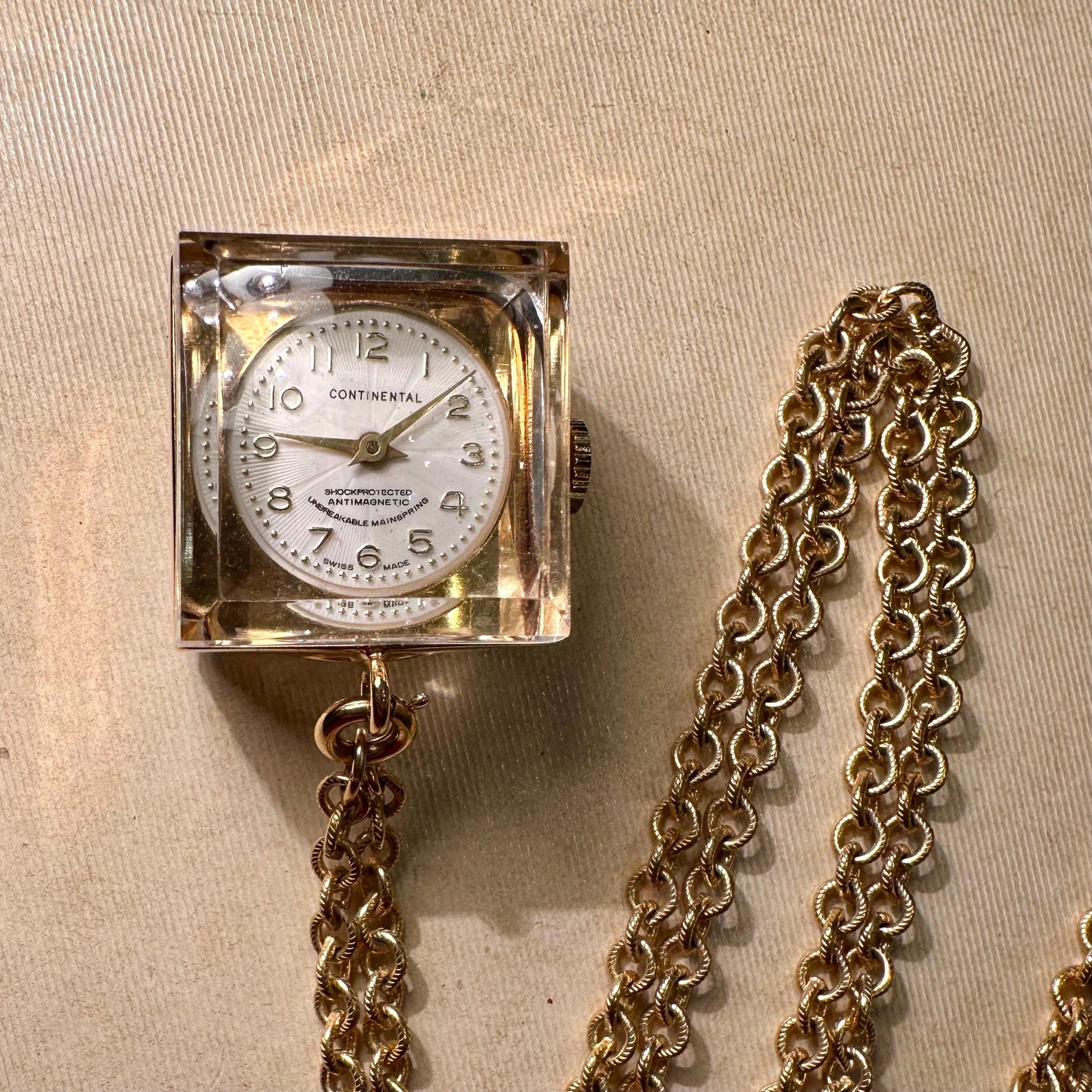 60s MCM Skeleton Watch Lucite Cube Necklace / Swiss Continental Watch ...