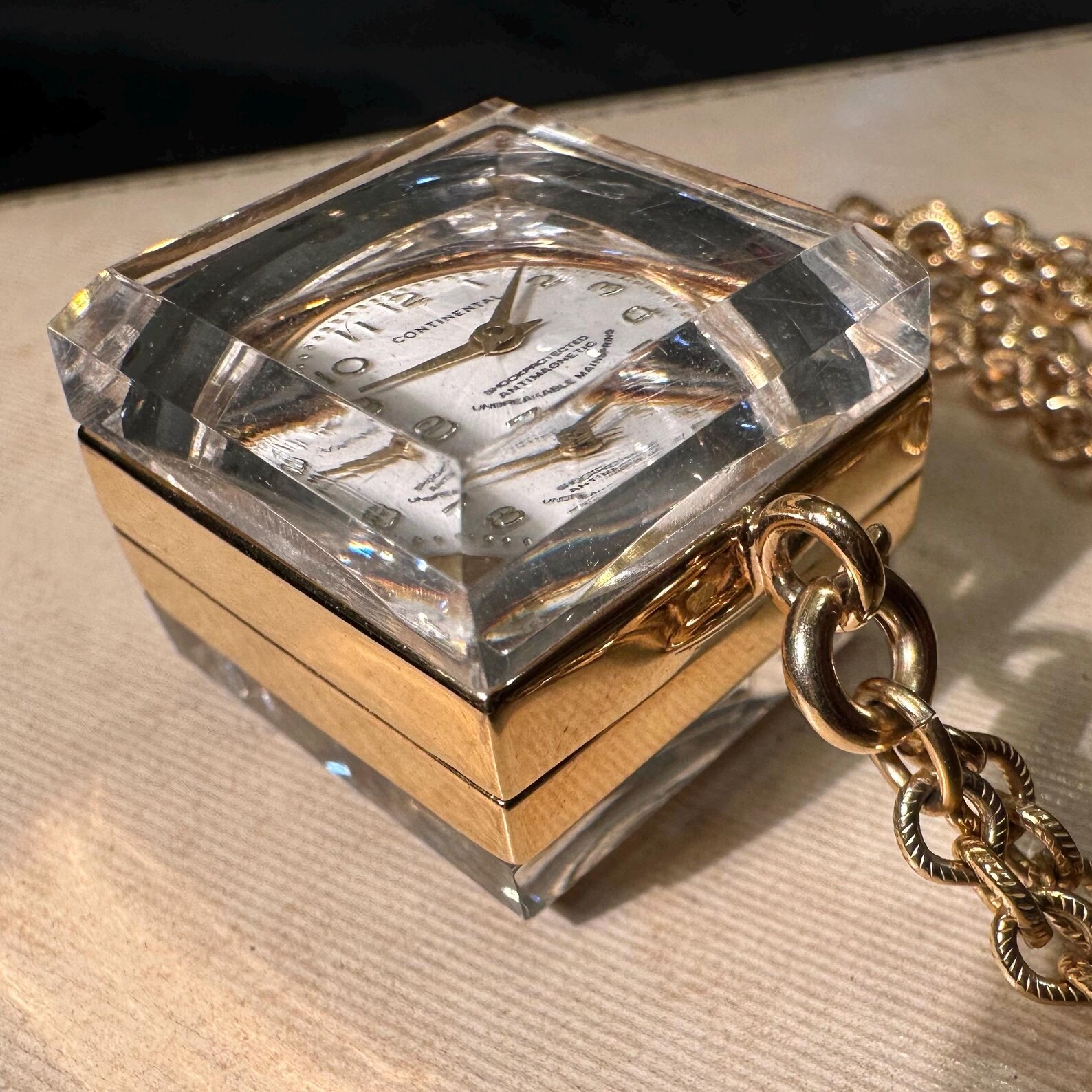 60s MCM Skeleton Watch Lucite Cube Necklace / Swiss Continental Watch ...