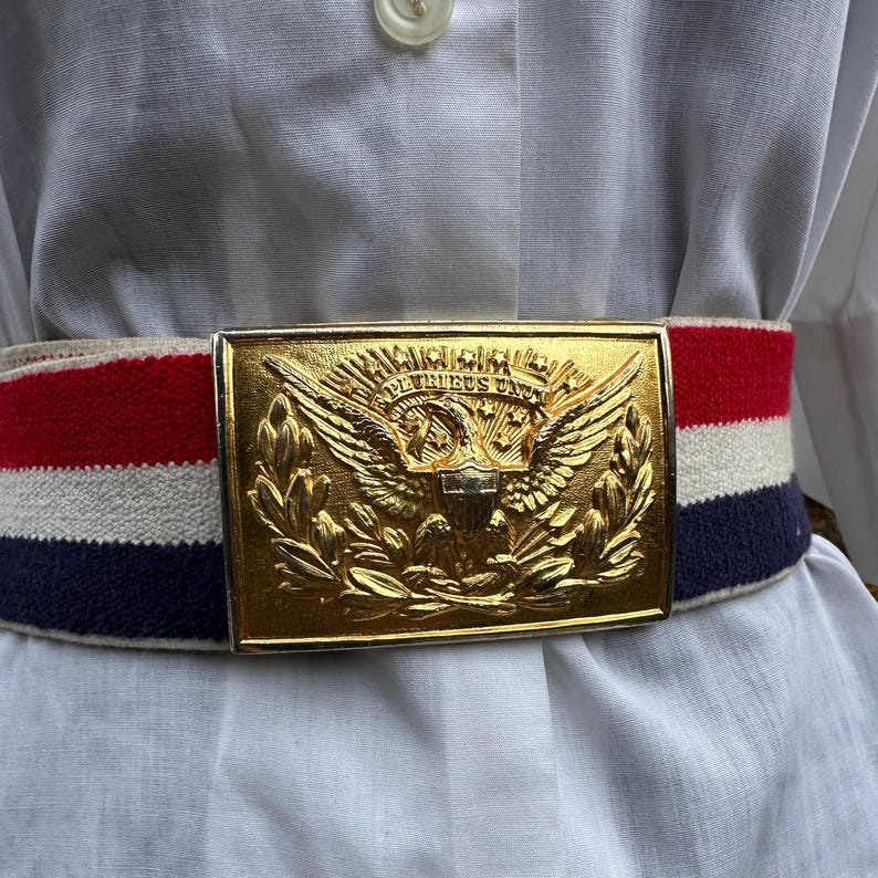 US Army Officers Ceremonial Solid Brass Belt Buckle With Red White and ...