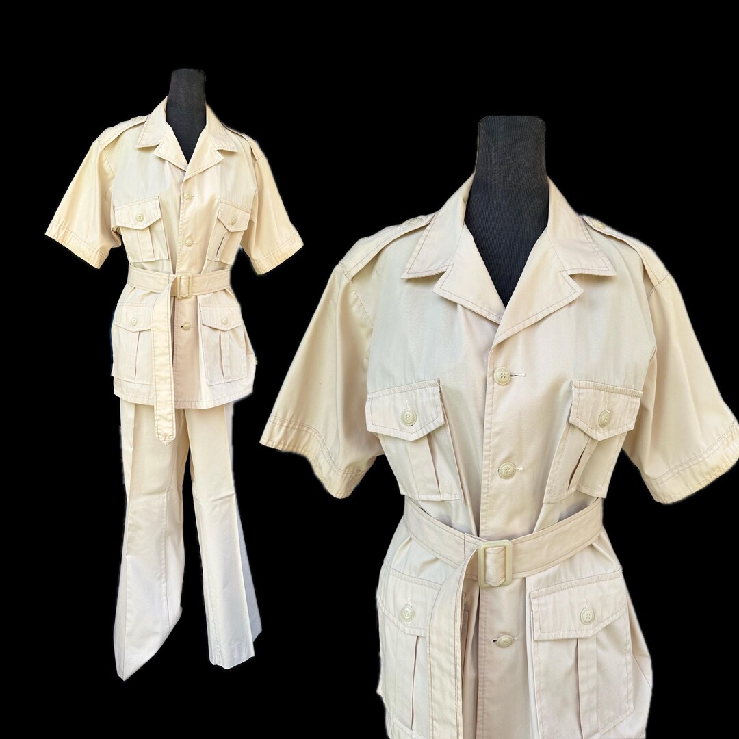 Unisex 70s Safari Khaki Pant Suit Set / Vintage / Expressions by Campus ...