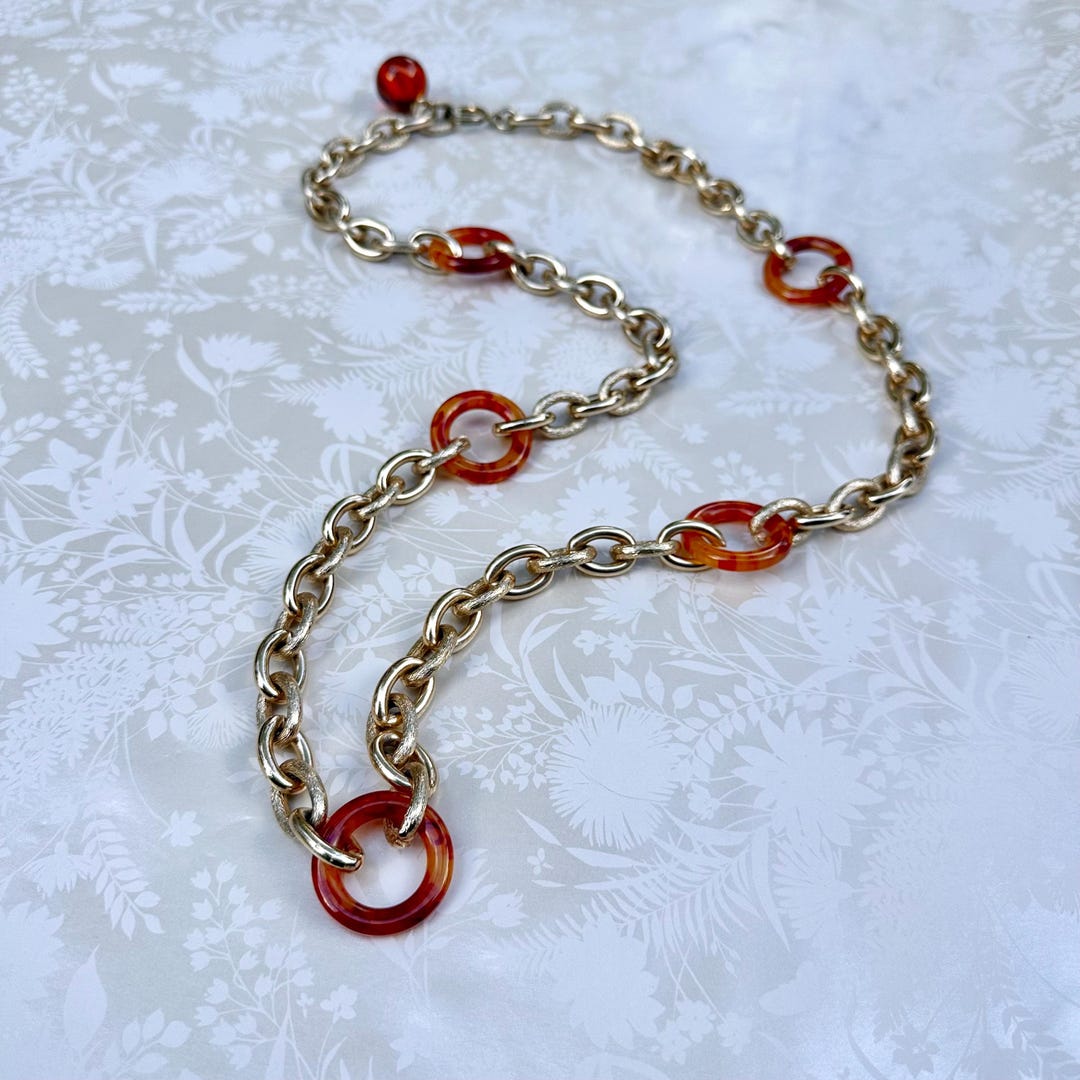 70s Tortoise Shell Lucite & Gold Tone Classic Chain Belt or Necklace ...