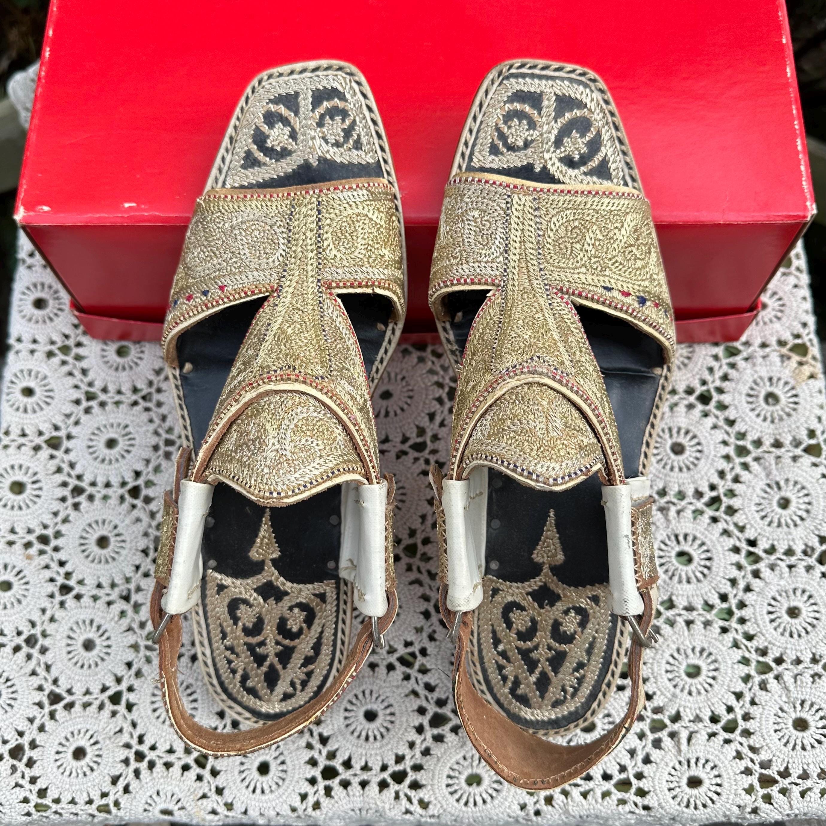 Embroidered Kolhapuri Chappal Sandals Womens 8 US / Genuine Leather ...