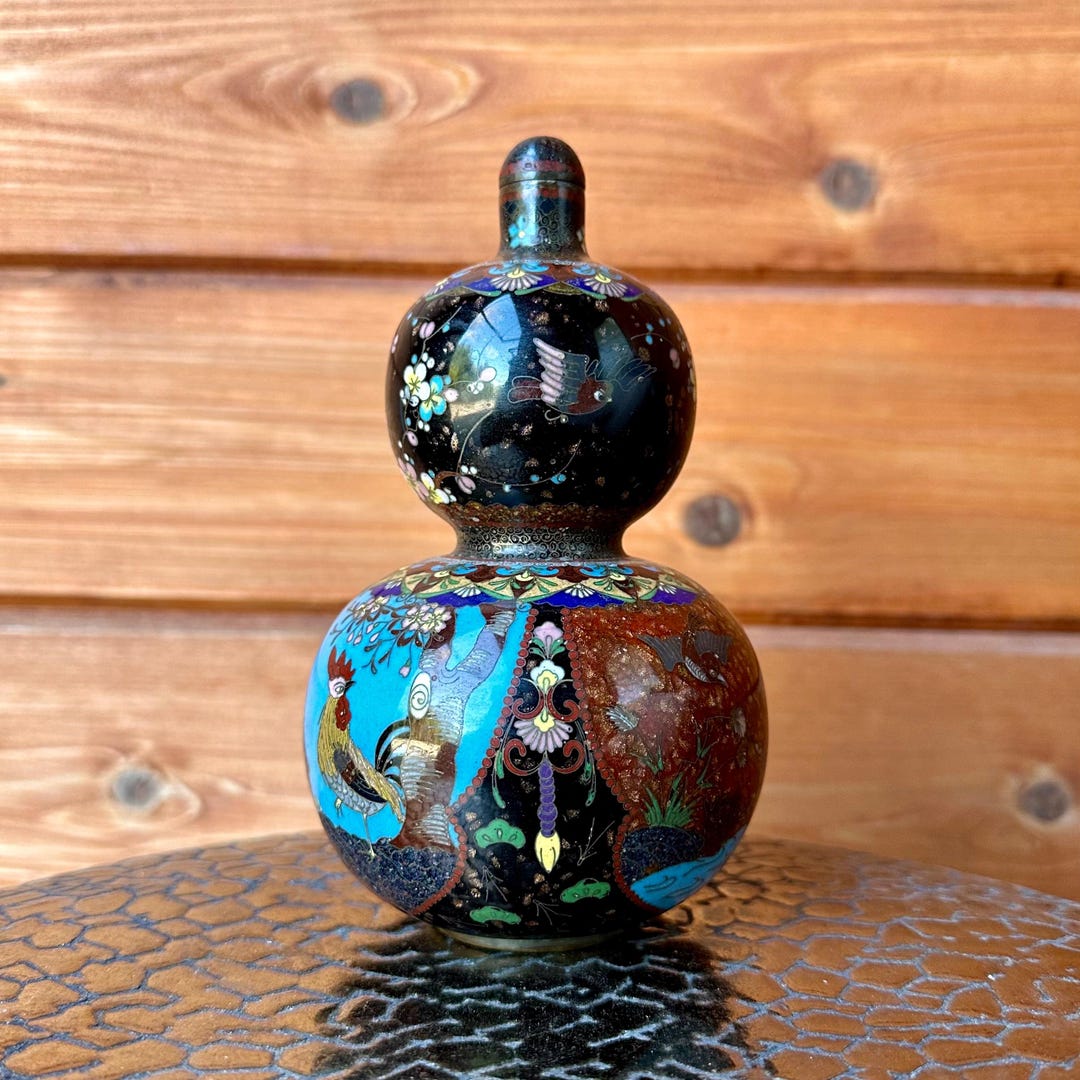 Cloisonne Perfume Flask / Goldstone Enamel Double Gourd Screw Top ...