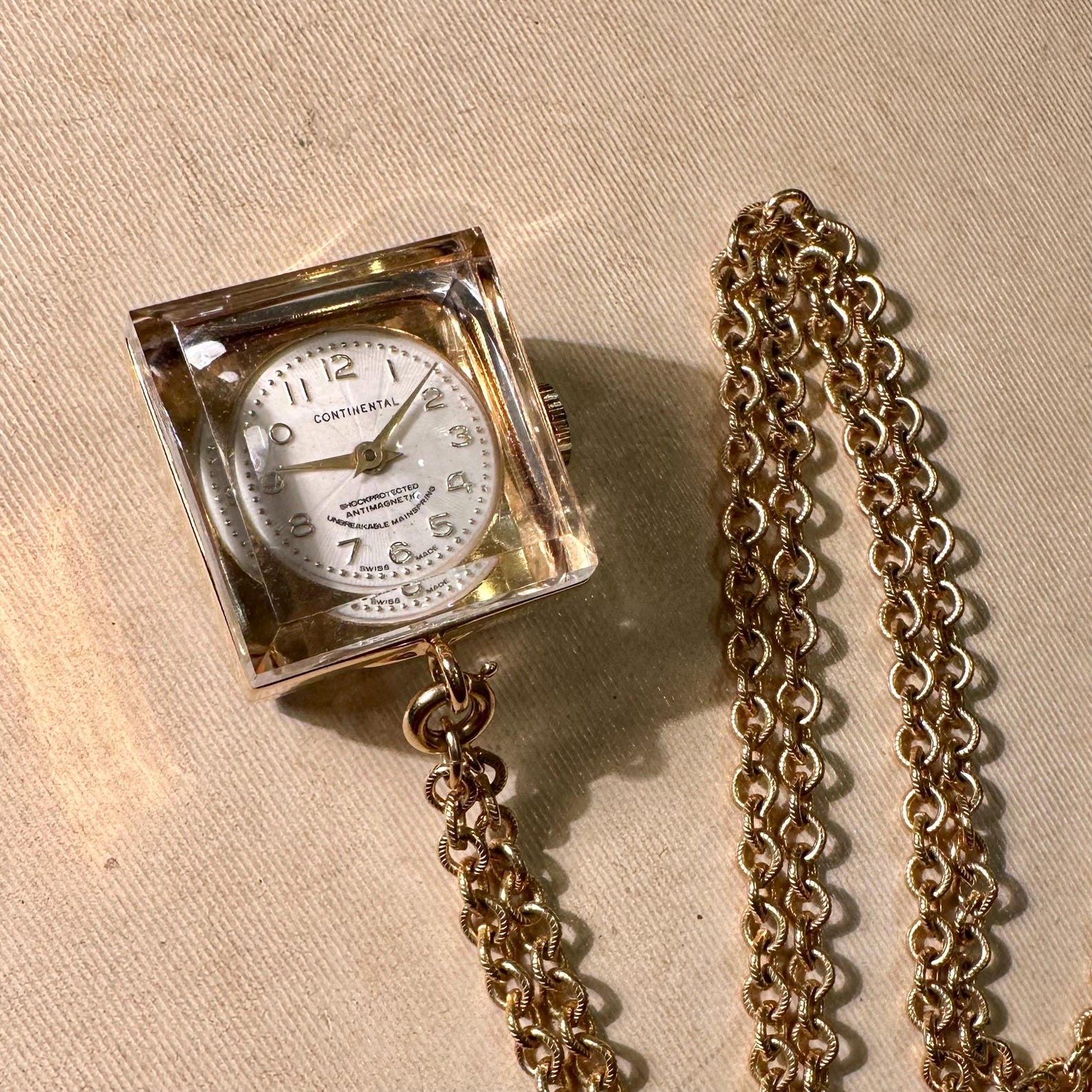 60s MCM Skeleton Watch Lucite Cube Necklace / Swiss Continental Watch ...