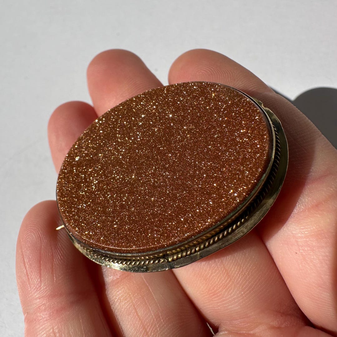 Gold Filled Victorian Era Glittering Sunstone Goldstone Brooch Pin ...