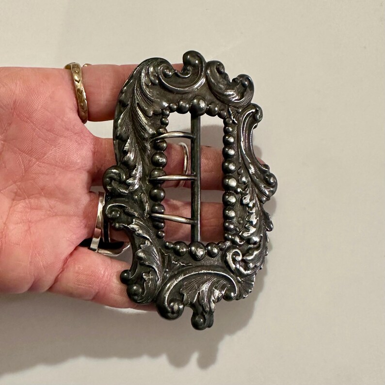 Large French Rococo Art Nouveau Sterling Belt Buckle / Ornate Victorian ...