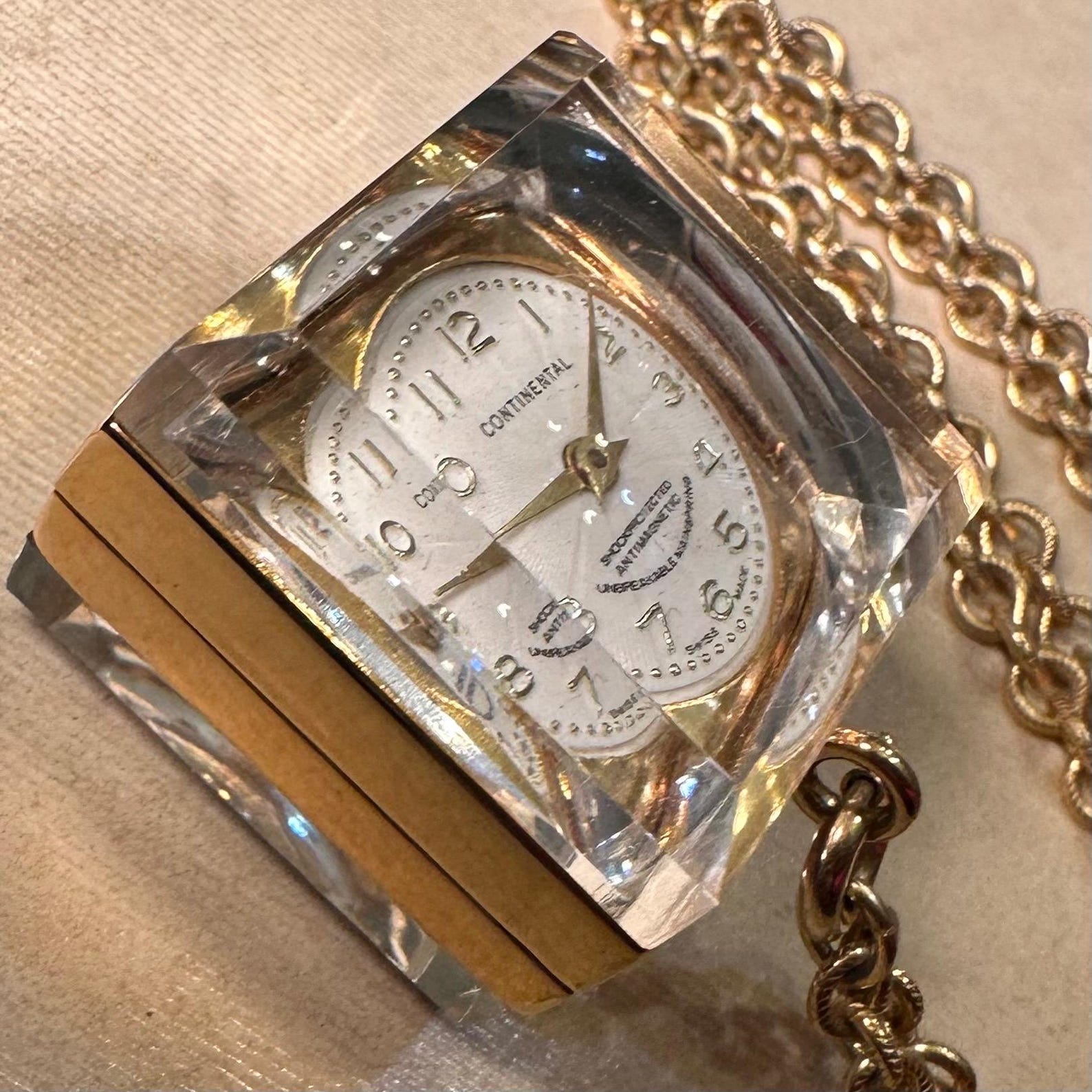 60s MCM Skeleton Watch Lucite Cube Necklace / Swiss Continental Watch ...