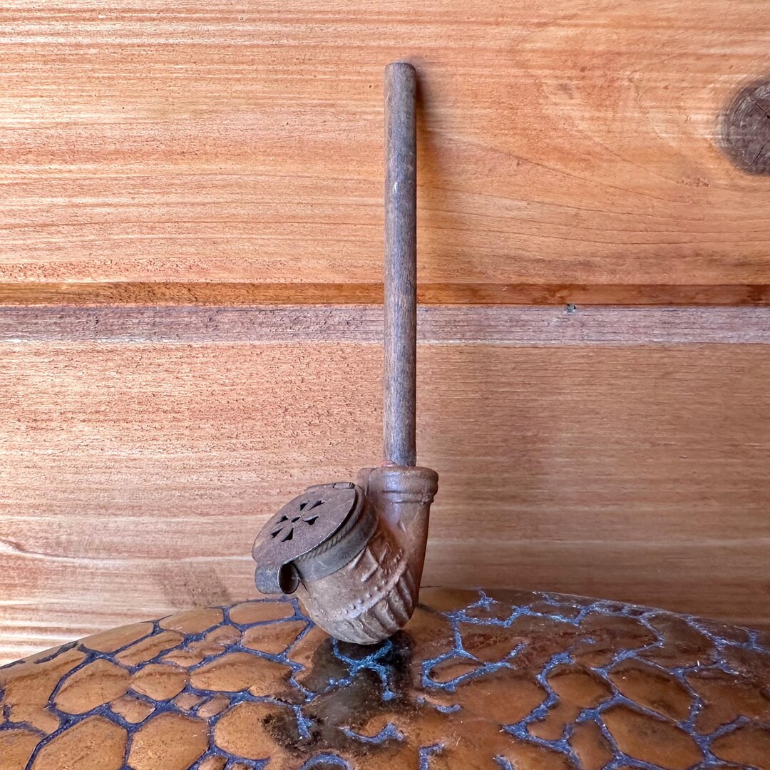 Clay Tavern Pipe With Metal Lid Wood Cane Stem / Nautical Sailors ...