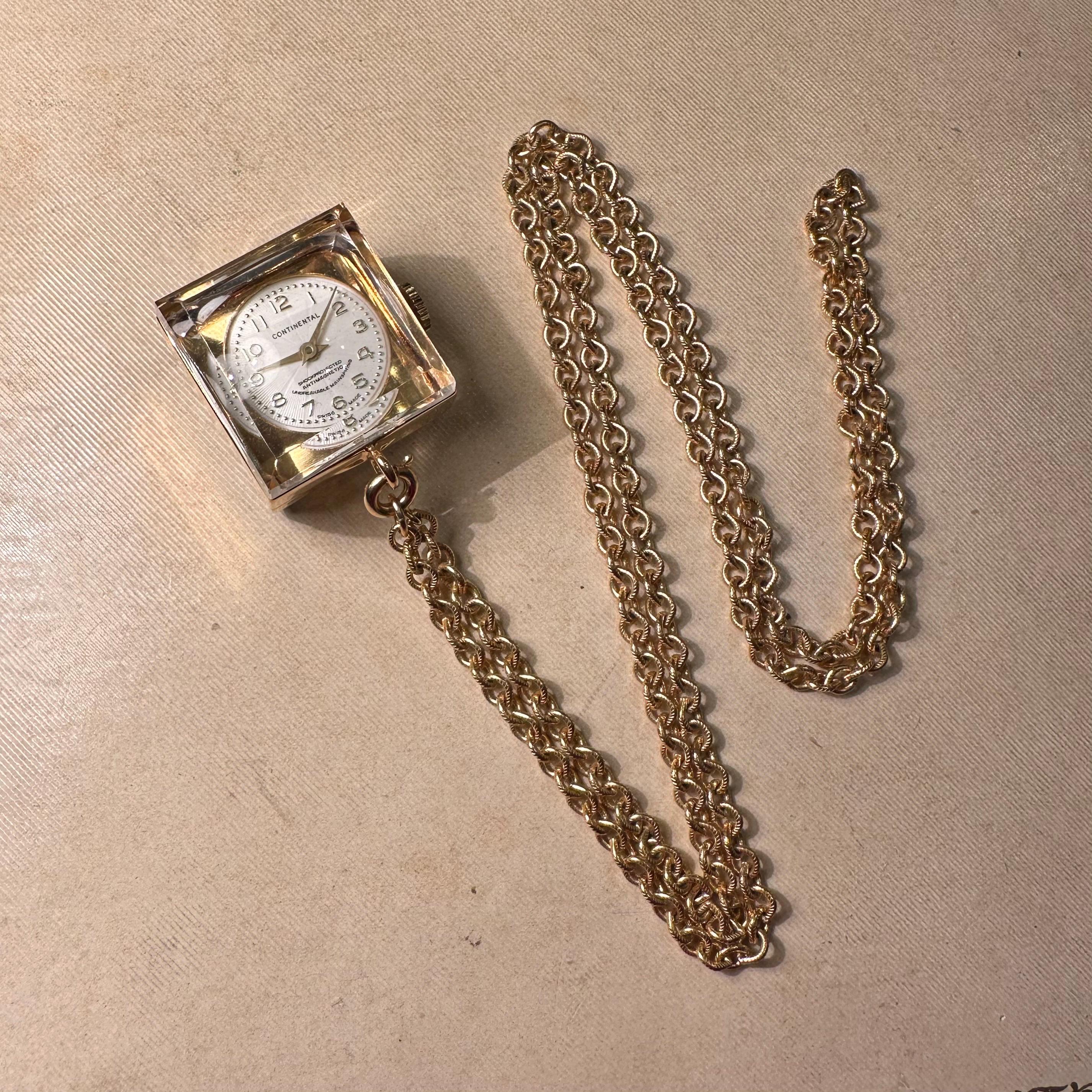 60s MCM Skeleton Watch Lucite Cube Necklace / Swiss Continental Watch ...