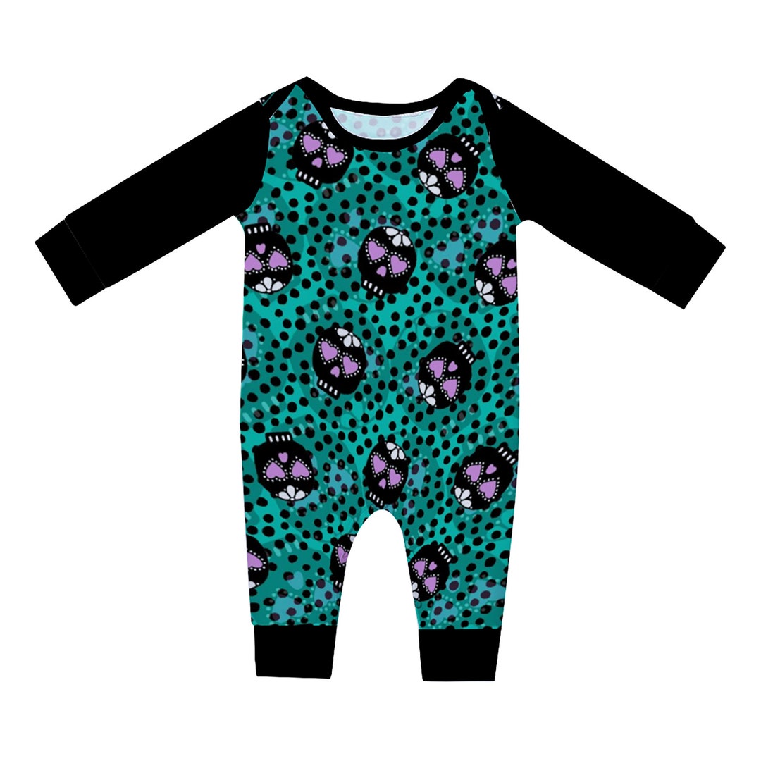 Green Mexican Sugar Skull Baby Romper Footie Suit Alternative Goth ...