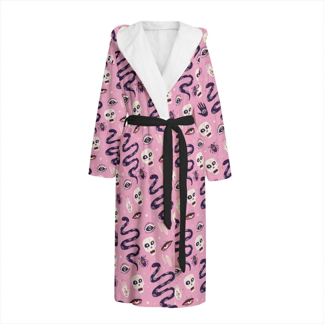 Pink Spooky Snakes Skull Print Dressing Gown Bathrobe - Etsy