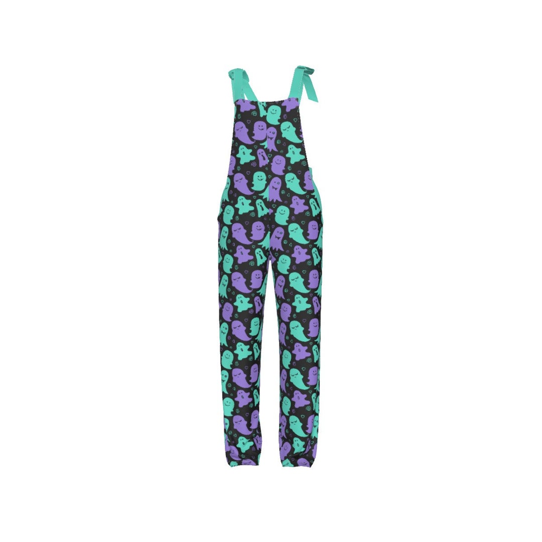 Green and Purple Cute Ghost Spooky Print Ladies Dungarees Overalls ...