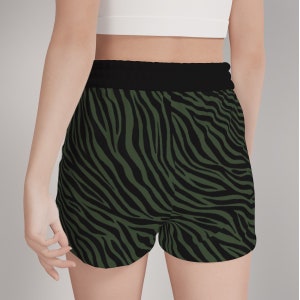 Dark Green Zebra Print Casual Shorts With Pockets - Etsy