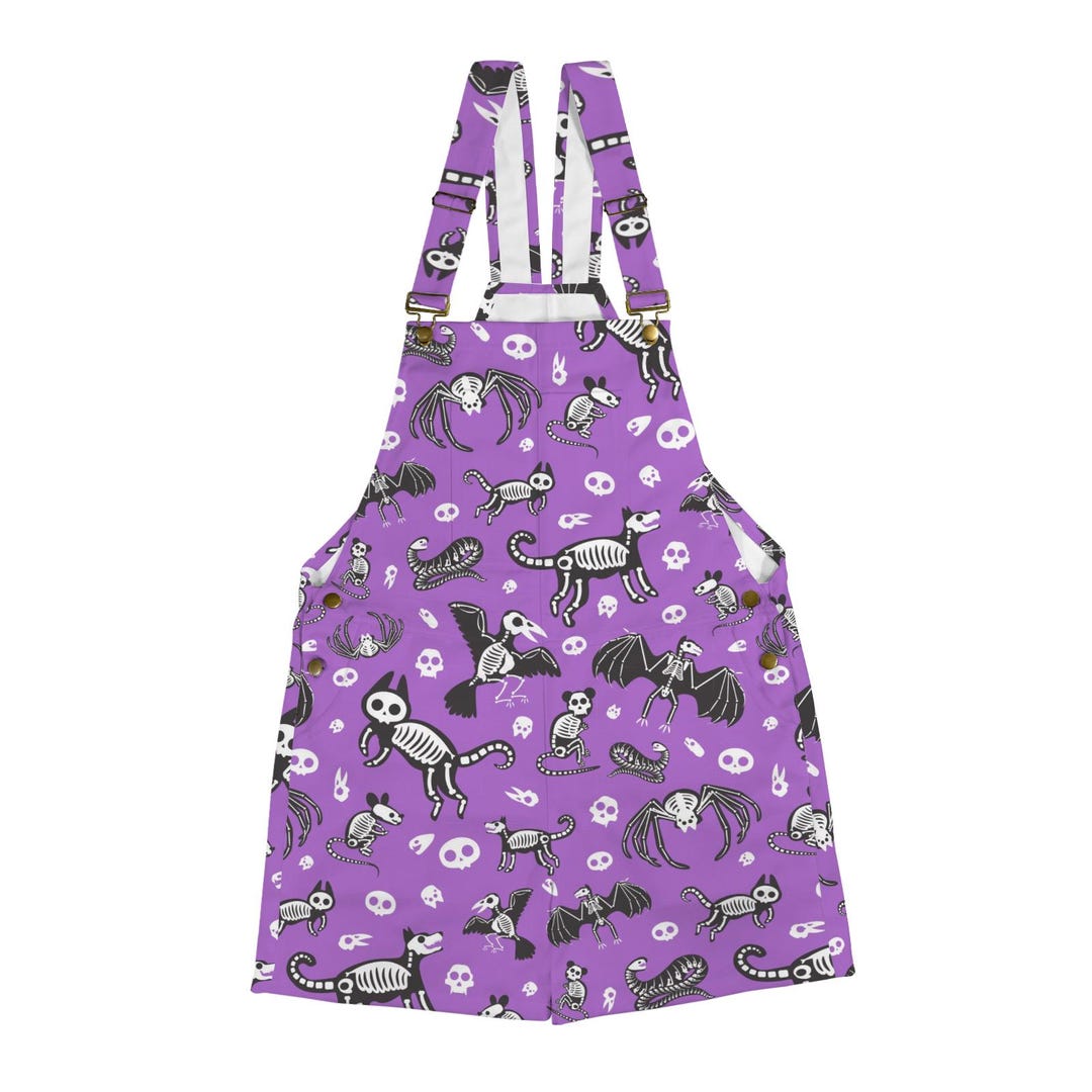 Skeleton Animals Purple Gothic Shortalls Overalls Dungaree Shorts ...