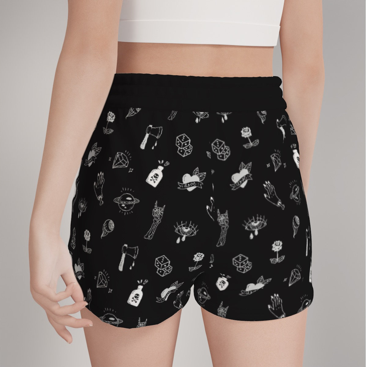 Black Doodle Tattoo Punk Casual Shorts With Pockets - Etsy