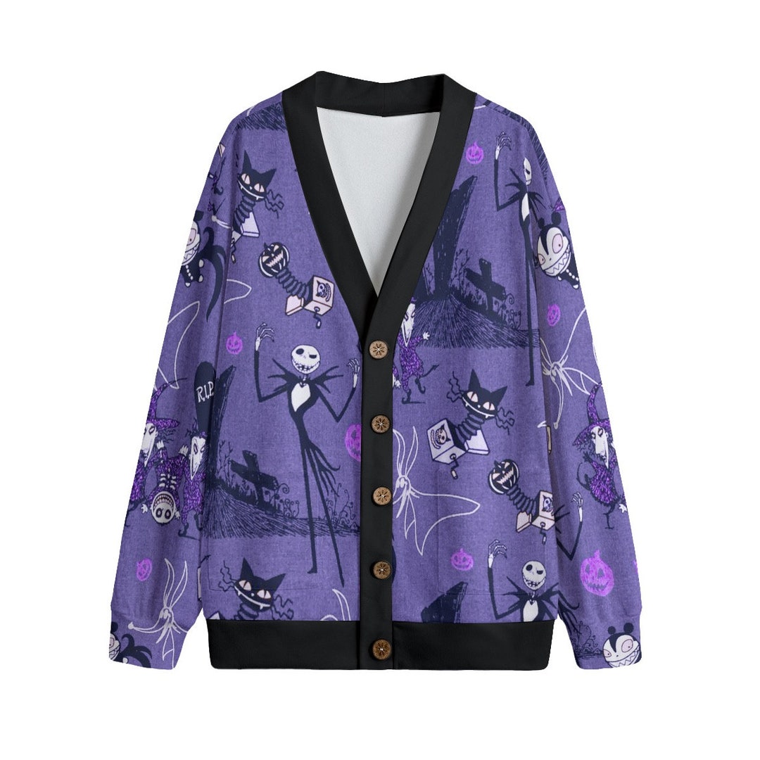 Purple Nightmare Before Christmas Print Cardigan Jumper Unisex Plus ...