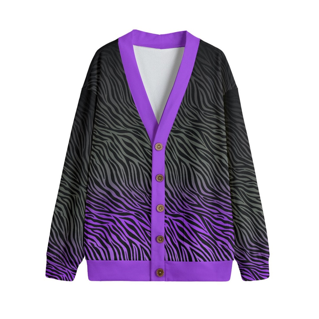 Purple Black Ombre Zebra Animal Print Cardigan Jumper Unisex Plus Size ...