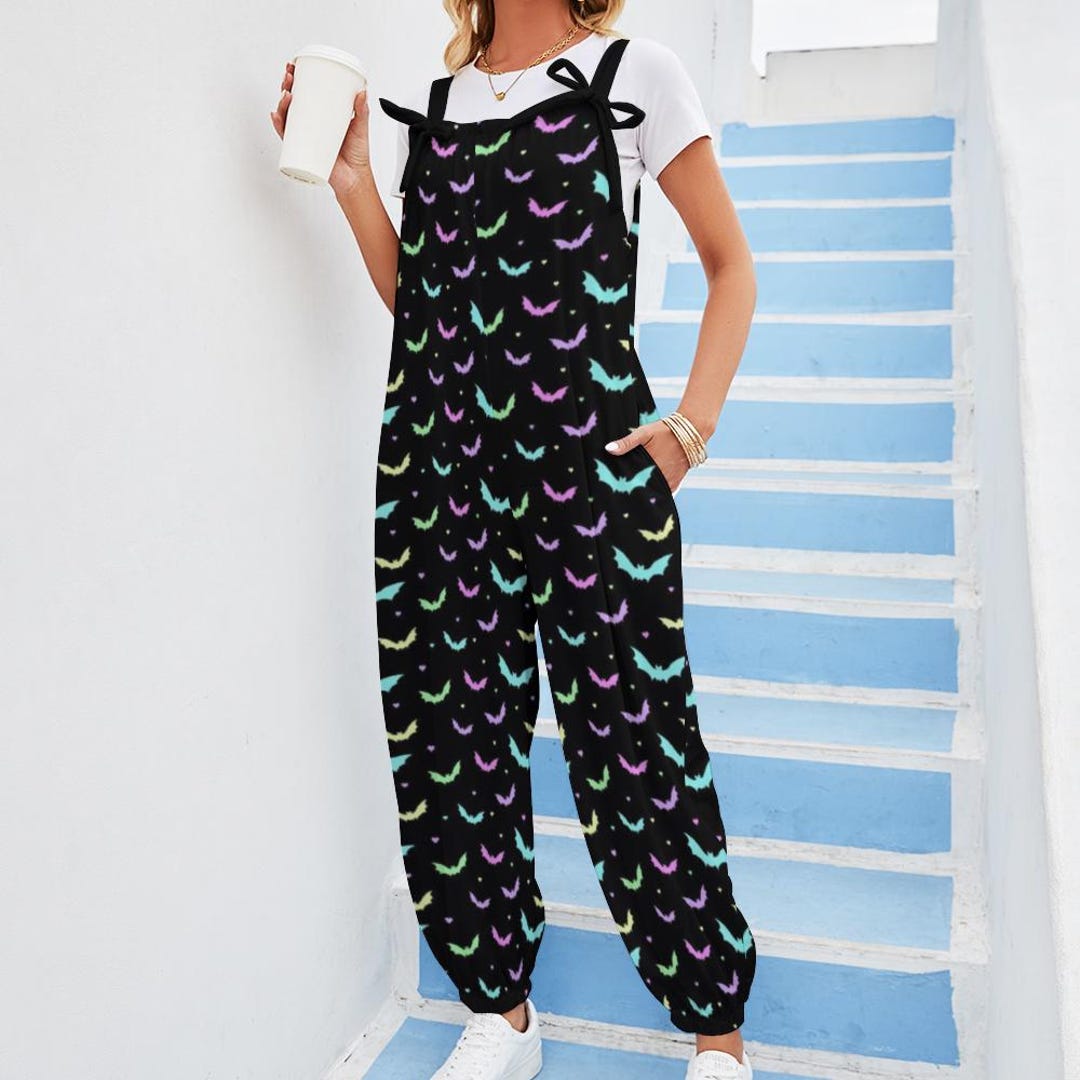 Pastel Kawaii Bat Spooky Halloween Print Ladies Dungarees Overalls - Etsy