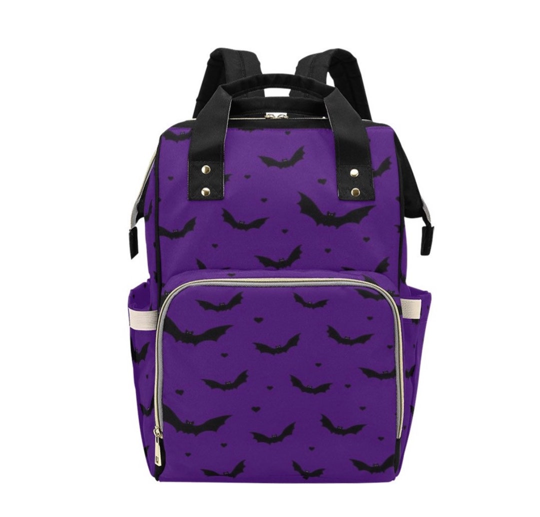 Purple and Black Creepy Bat Diaper Backpack Mommy Bag Travel Changing ...