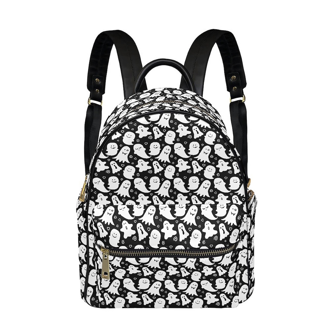 Small Spooky Cute Black and White Ghost Backpack Halloween Kawaii Goth ...