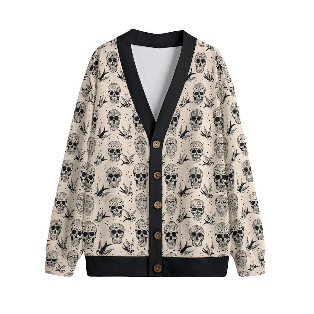 Retro Tattoo Skull & Swallow Punk Cardigan Jumper Unisex Plus Size S ...
