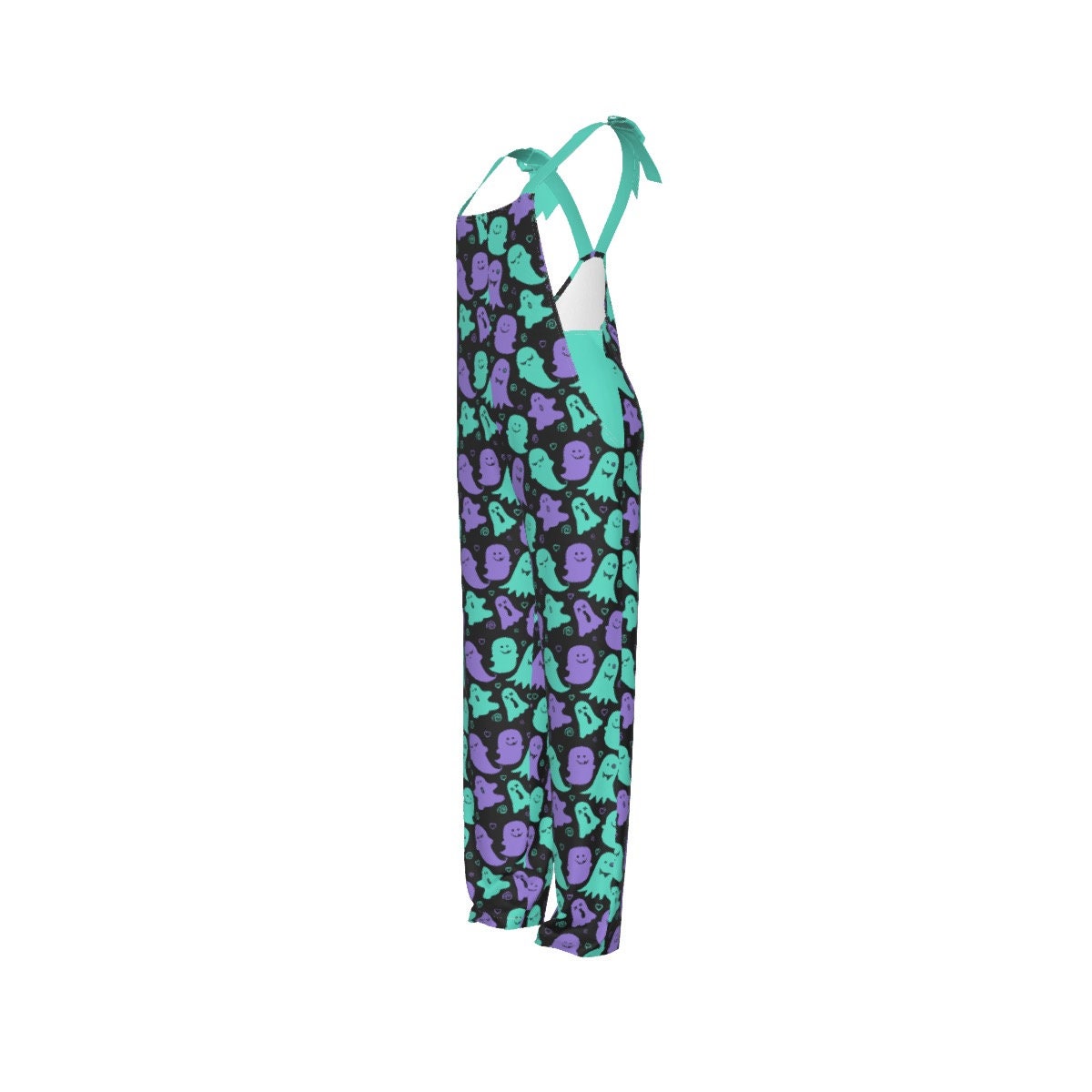 Green and Purple Cute Ghost Spooky Print Ladies Dungarees Overalls ...