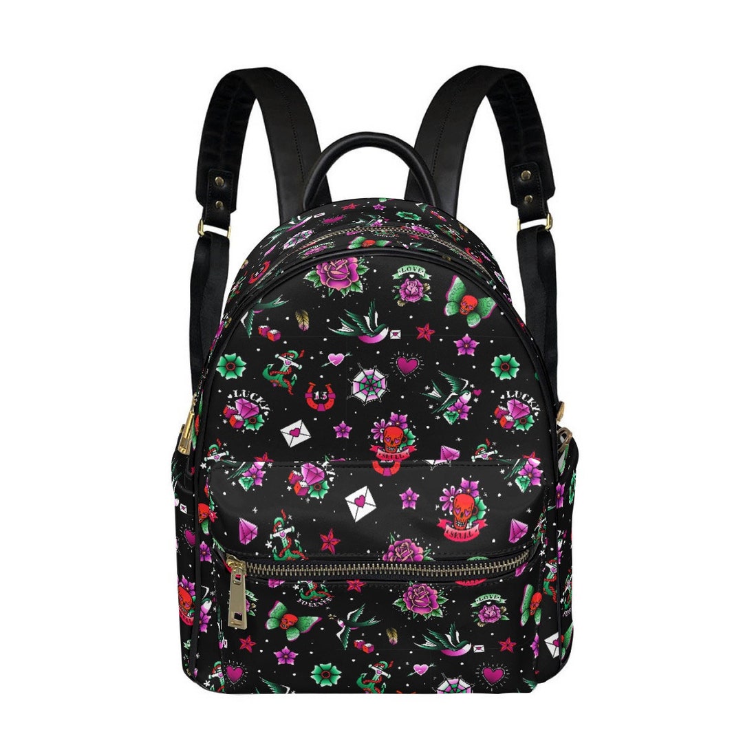 Black Retro Old School Tattoo Mini Backpack Punk Goth - Etsy