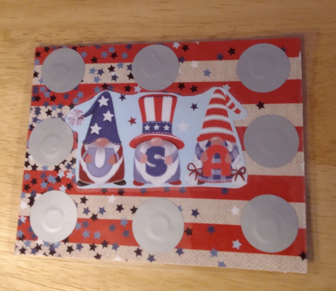 Fourth of July Gnome Theme Scratch off Card Saving Challenge Save 50 ...