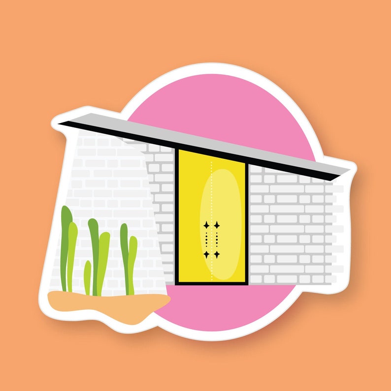 Palm Springs Mid Century Modern House Yellow Door Sticker - Etsy