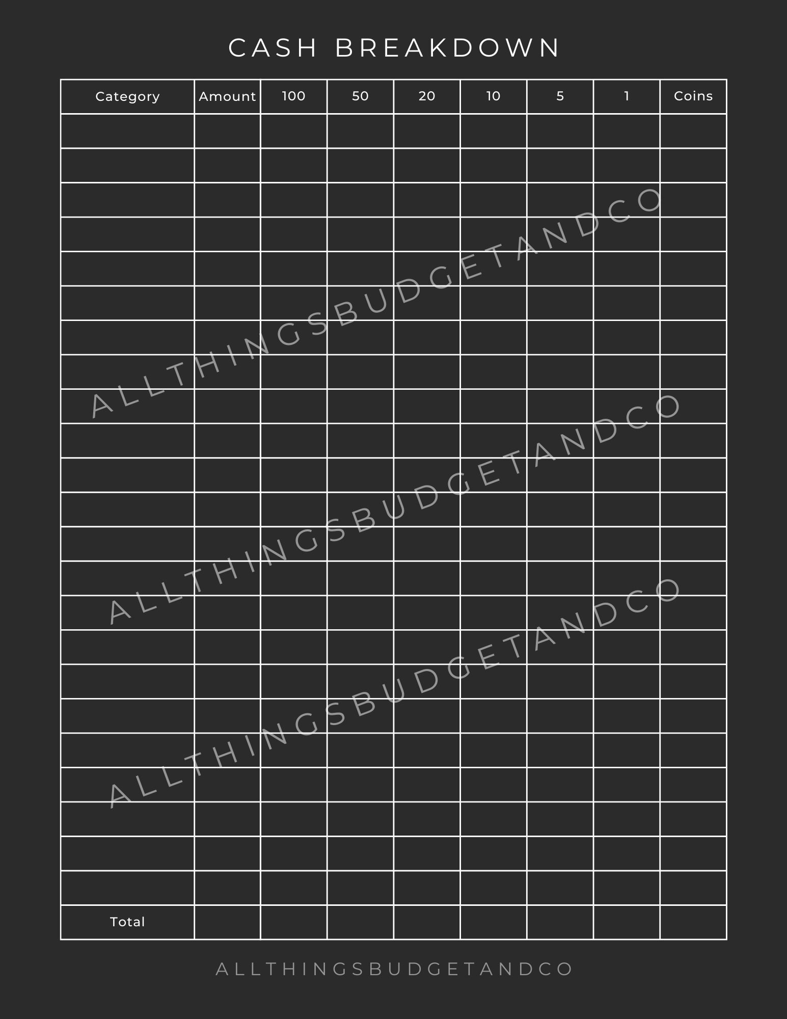 Minimalist Cash Breakdown and Bank Teller Slip Printable PDF - Etsy