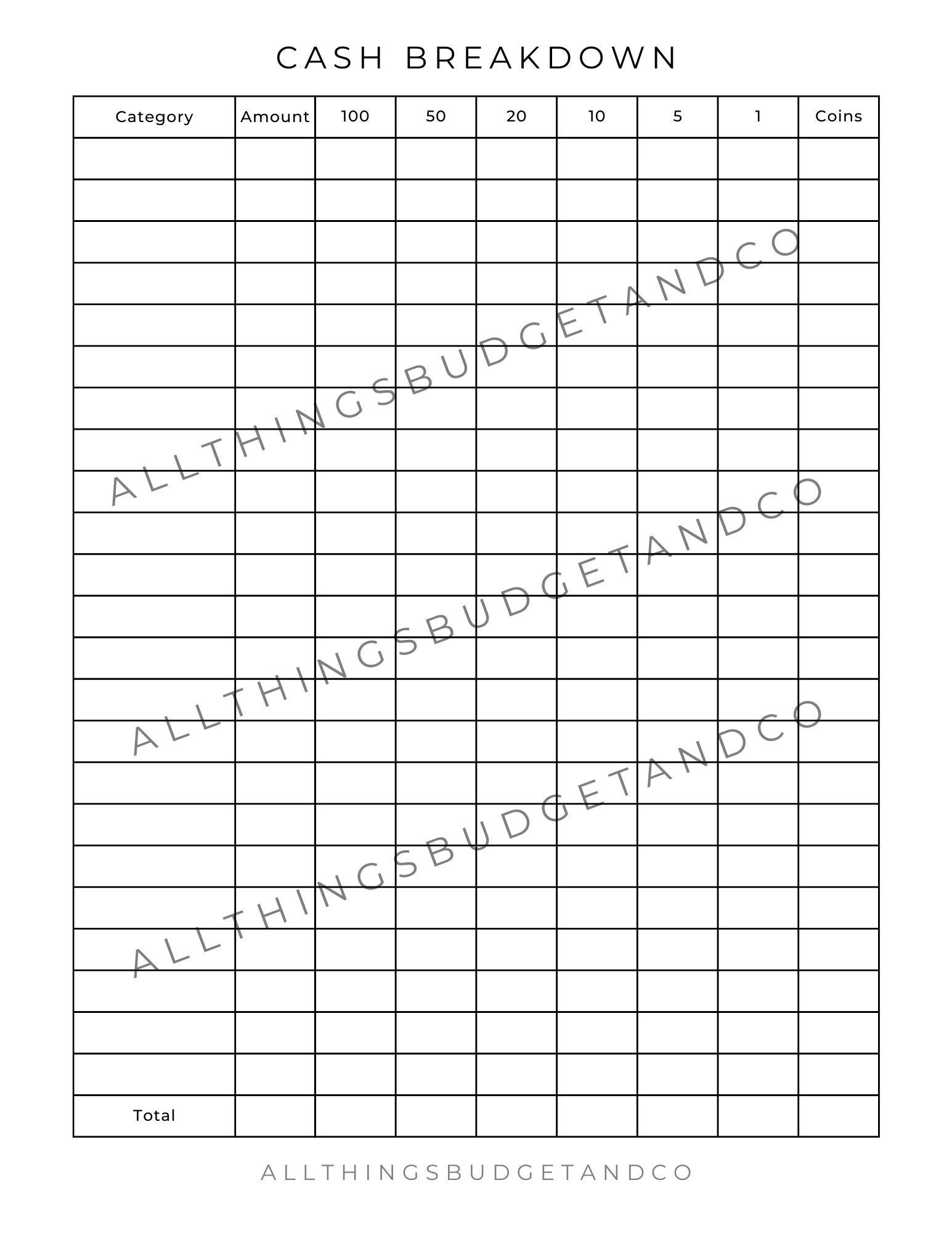 Minimalist Cash Breakdown and Bank Teller Slip Printable PDF - Etsy
