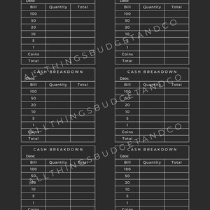 Minimalist Cash Breakdown and Bank Teller Slip Printable PDF - Etsy