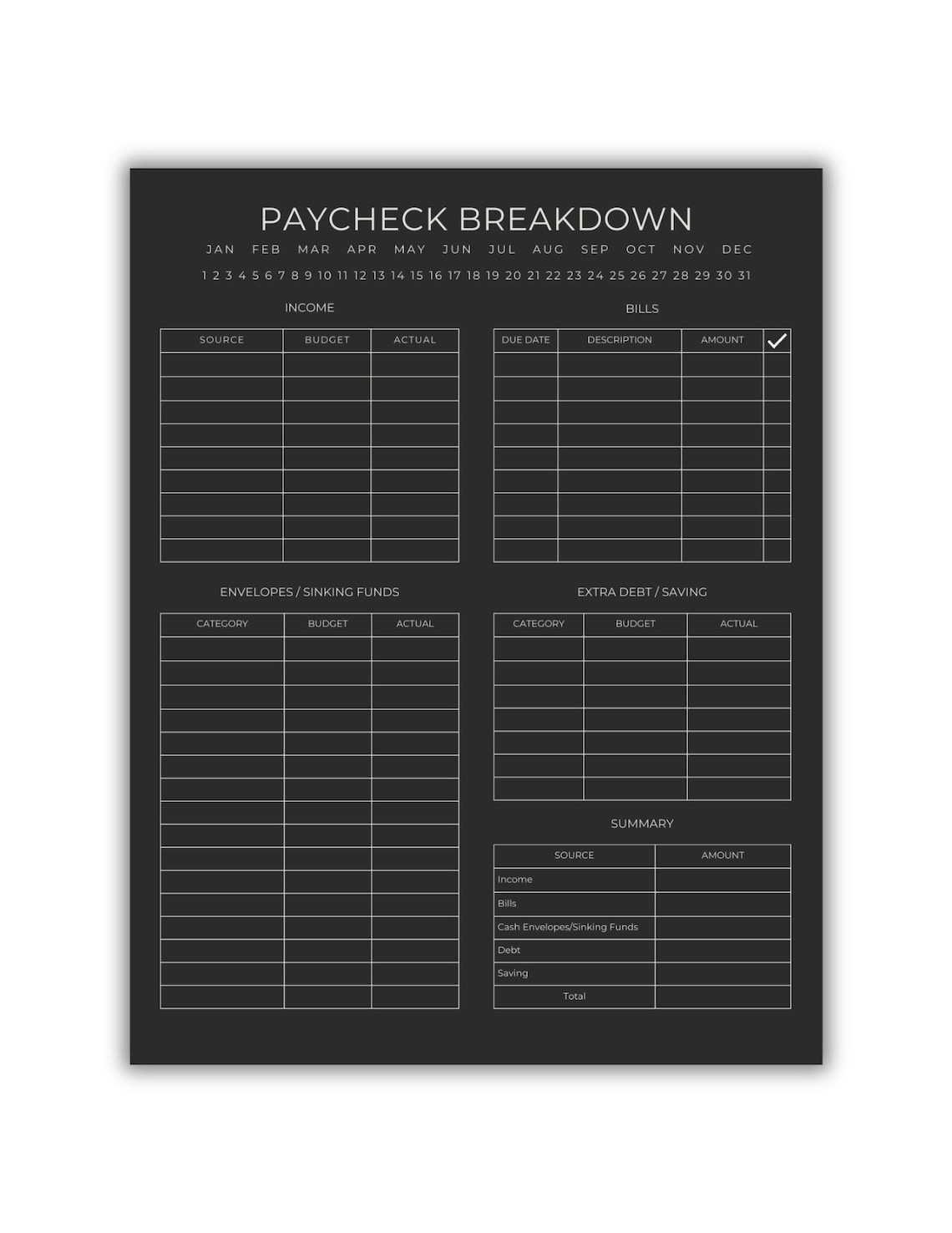 Minimalist Paycheck Breakdown Budget Page Printable PDF - Etsy
