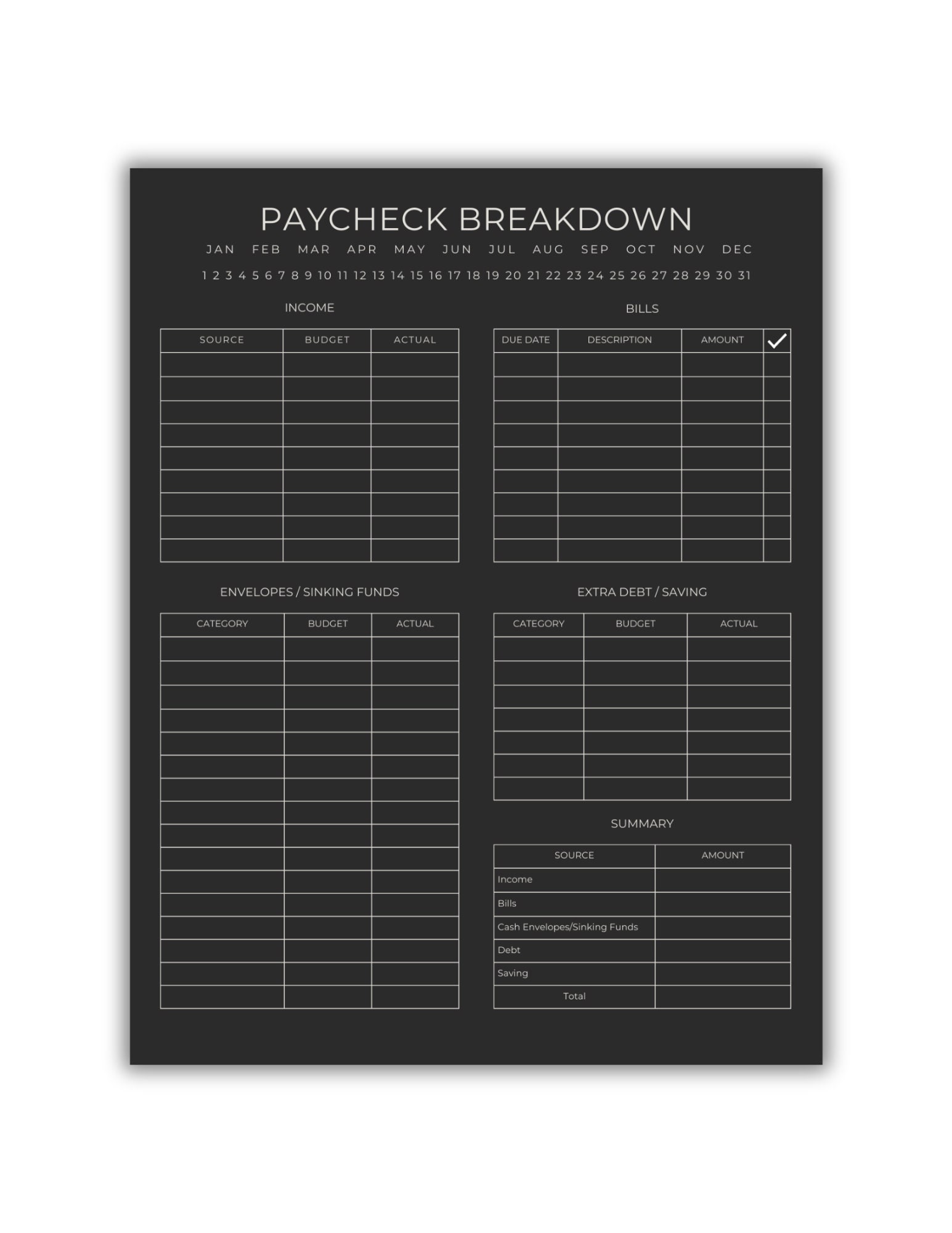 Minimalist Paycheck Breakdown Budget Page Printable PDF - Etsy