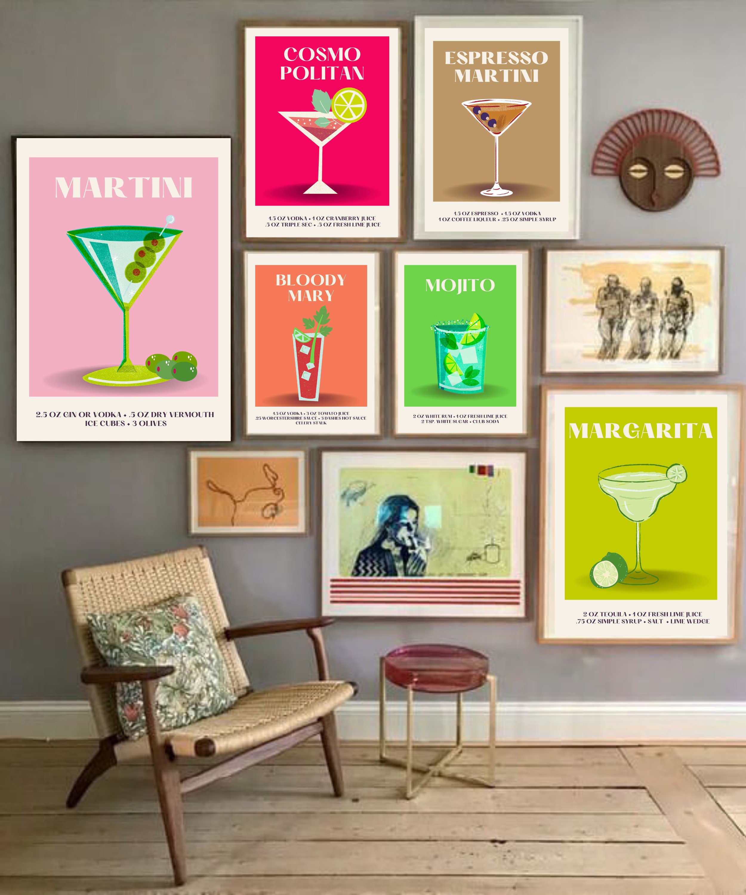 Set of 6 Minimal Alcohol Posters | Digital Prints for Modern Bar Decor ...