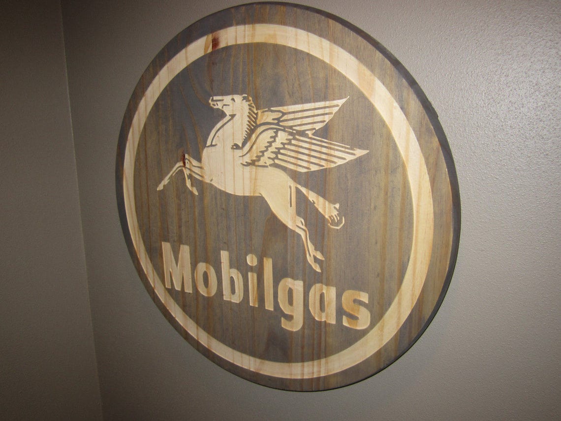 Vintage Style Wood Mobil Gas Sign CNC Carved Round/circular - Etsy