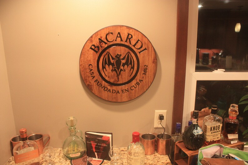 Wooden Bacardi Rum Round CNC Engraved Sign | Etsy