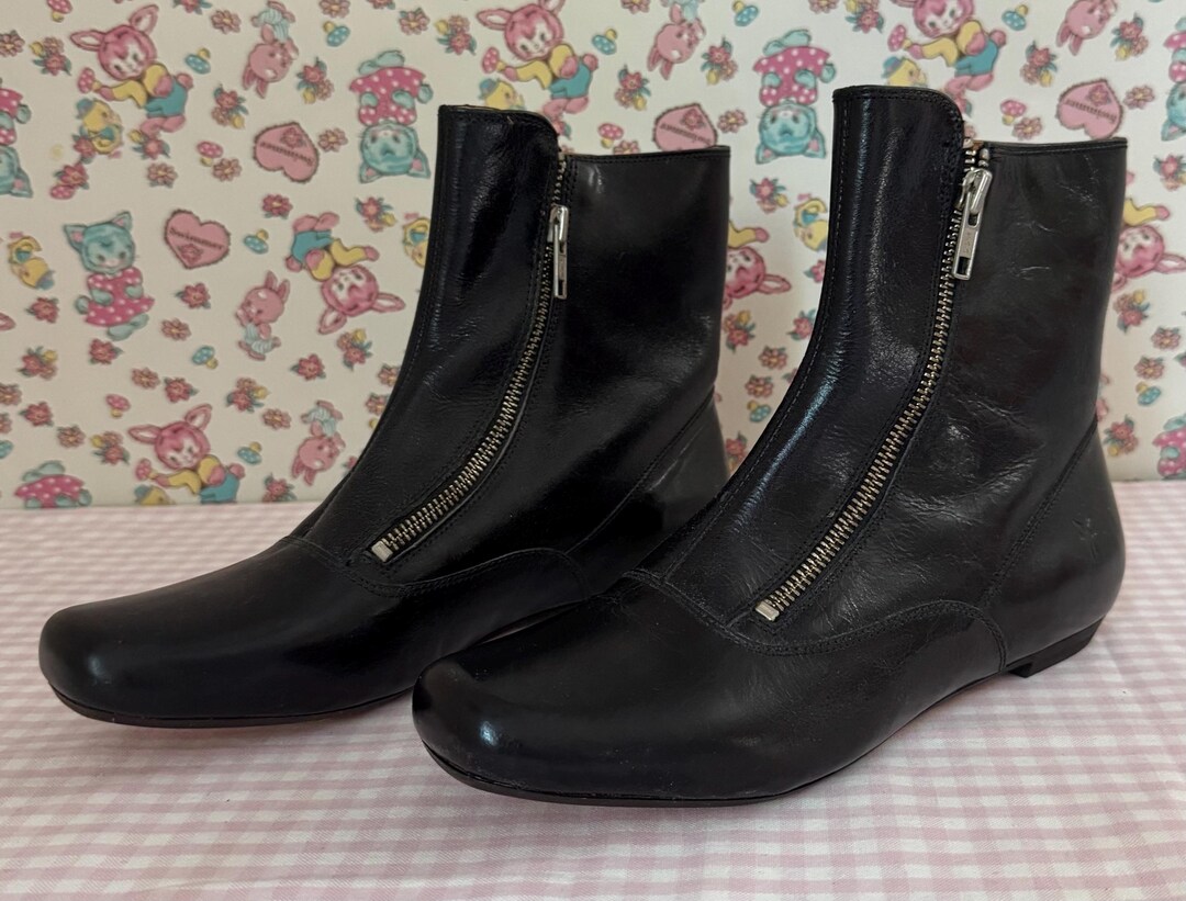 New Frye Annie Black Glazed Leather Ankle With Side Zippers Women’s ...